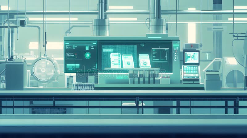 Futuristic Teal and White Laboratory Interior with Digital Control ...
