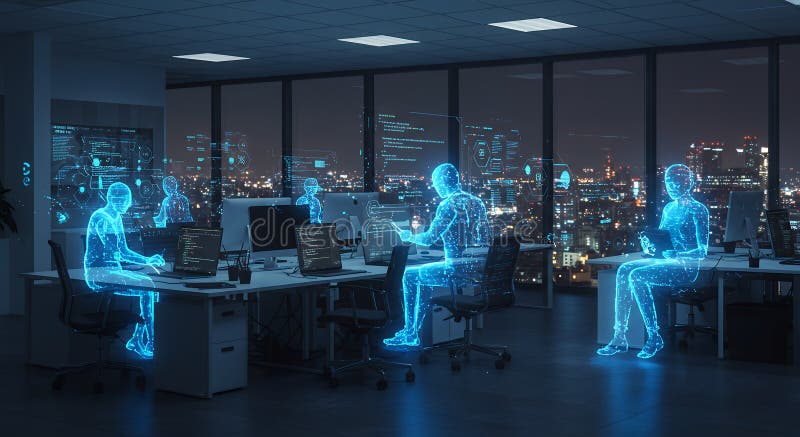 Futuristic Team of Adults Working with Digital Interfaces in a Modern ...