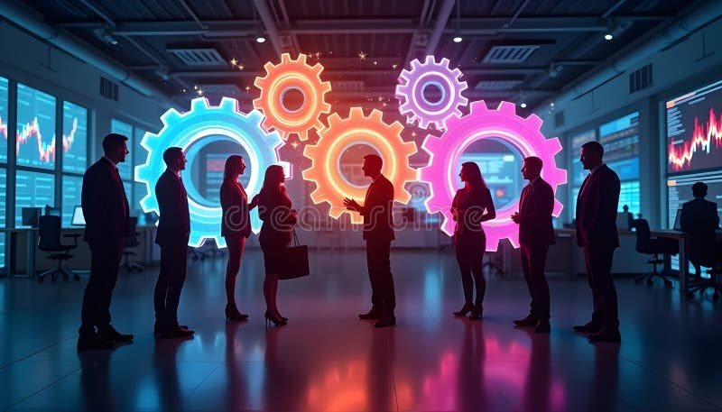 Futuristic Teamwork and Digital Integration Concept with Holographic ...