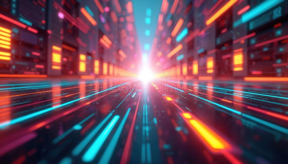 Futuristic Tech Abstract Background with Computer Neon Lights Fading ...