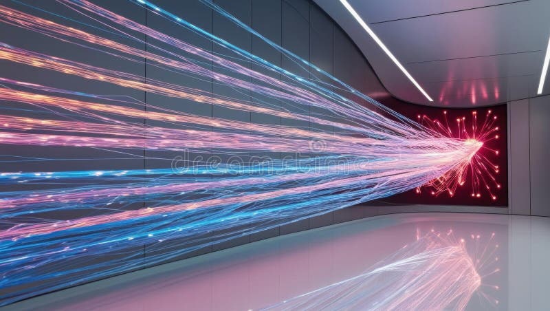 Futuristic Tech Art Featuring Quantum Data Flow with Glowing Fiber ...