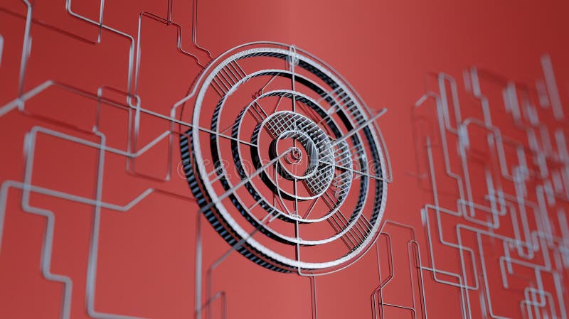 Futuristic Tech Artwork with Concentric Circles and Mysterious Figure Stock Illustration ...