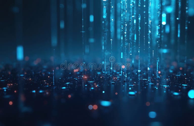 Futuristic Tech Background. Abstract Data Rain Made of Glowing Blue ...