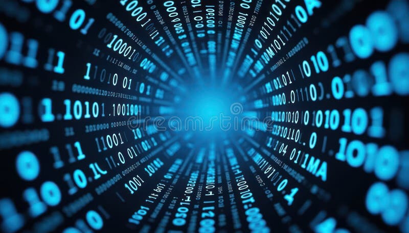 Futuristic Tech Background Fast Data Transmission Binary Code Streams In Tunnel Effect Stock