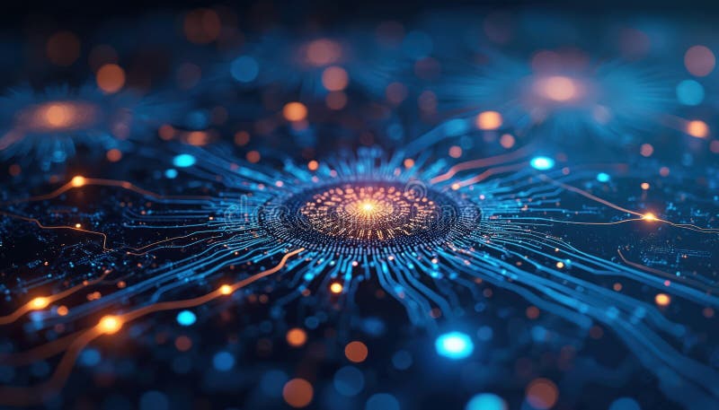 Futuristic Tech Background Featuring Digital Circuit Board Pattern, Cosmic Starry Sky ...