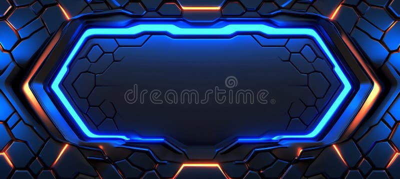 Futuristic Tech Background with Hexagon Panels and Neon Blue Outlines ...