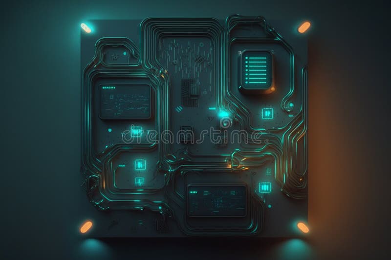 A Futuristic Tech Background with Mainboard Connectors and Connected ...