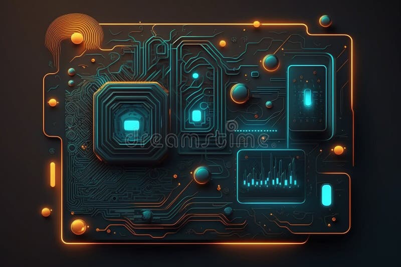 A Futuristic Tech Background with Mainboard Connectors and Connected ...