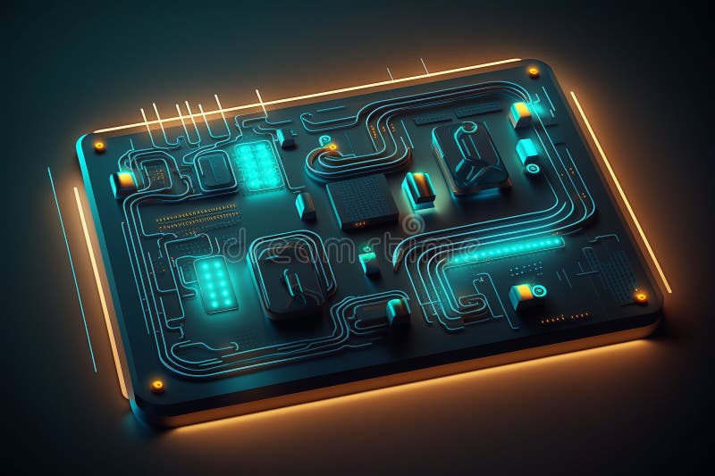 A Futuristic Tech Background with Mainboard Connectors and Connected ...