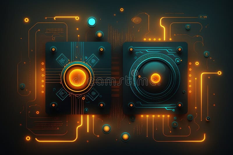 A Futuristic Tech Background with Mainboard Connectors and Connected ...