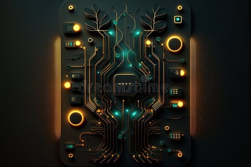 A Futuristic Tech Background with Mainboard Connectors and Connected ...