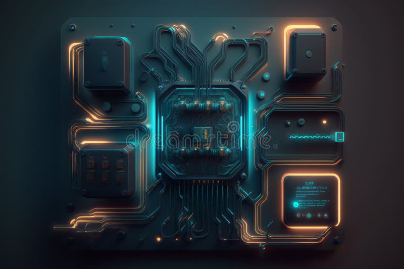 A Futuristic Tech Background with Mainboard Connectors and Connected ...