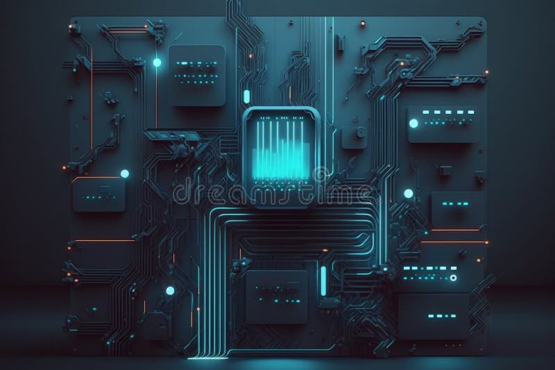 A Futuristic Tech Background with Mainboard Connectors and Connected ...