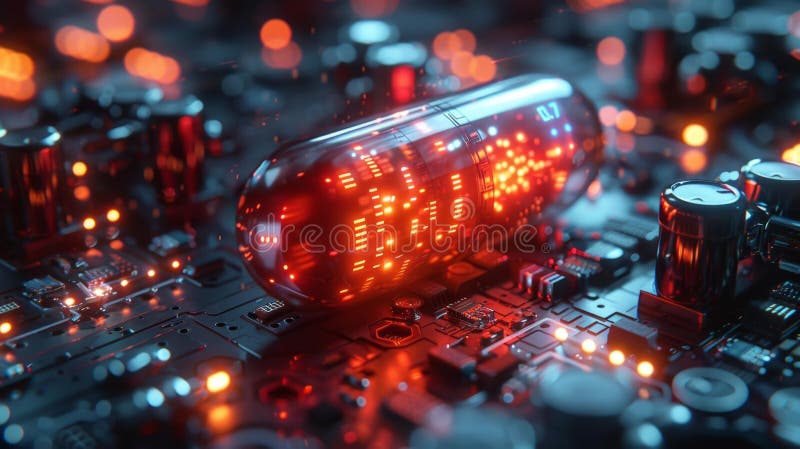 Futuristic Tech Capsule on Circuit Board - Generative Ai Stock ...