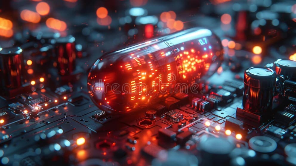 Futuristic Tech Capsule on Circuit Board - Generative Ai Stock ...