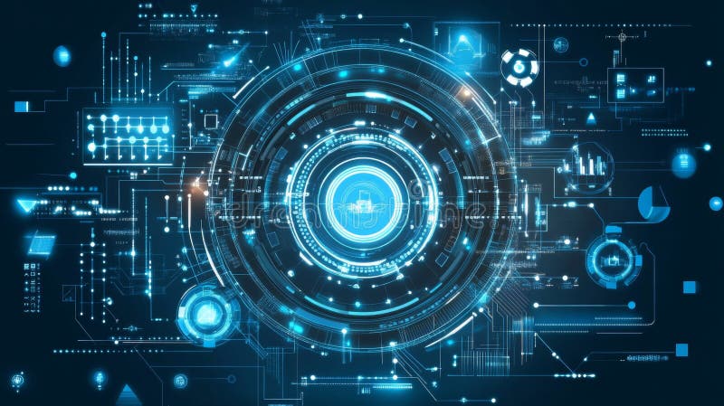 Futuristic Tech Center, Digital Circle Design with Data Flow and Blue ...