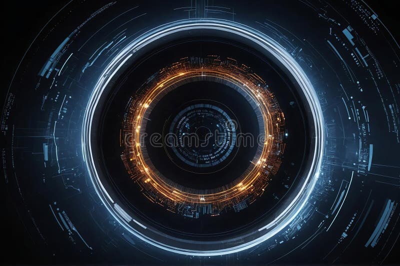 Futuristic Tech Circle in Dark Blue and Orange, Sci-fi Interface ...