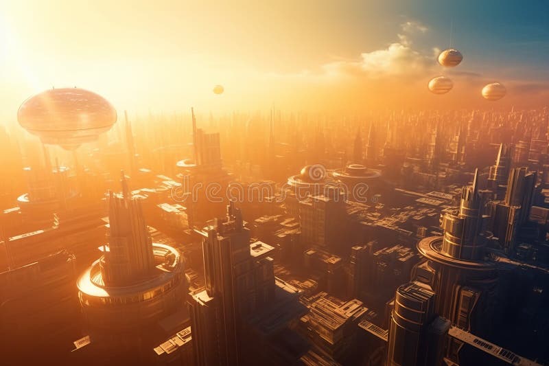 Futuristic Tech City in Sun Light. Generate Ai Stock Illustration ...