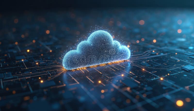 Futuristic Tech Concept Cloud Computing Data Processing System on Circuit Board Background ...