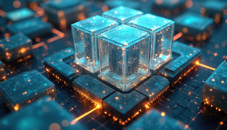 Futuristic Tech Concept of Digital Cubes Interconnected with Network Lines. Cubes in Cyberspace ...