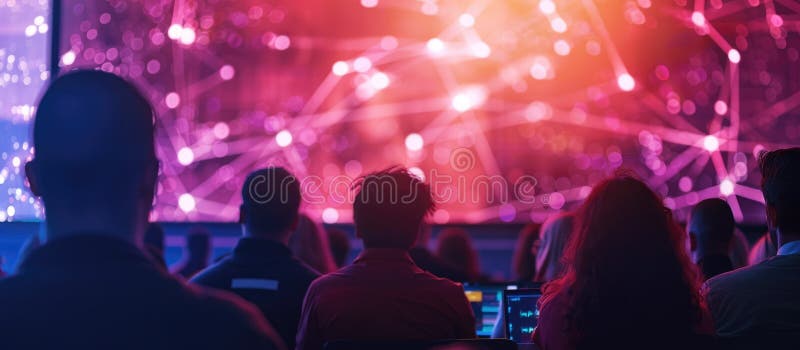 Futuristic Tech Conference with Digital Displays and Interactive ...