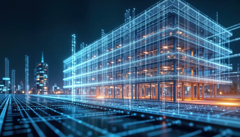 Futuristic Tech Construction Illustration Shows Smart Building Design ...