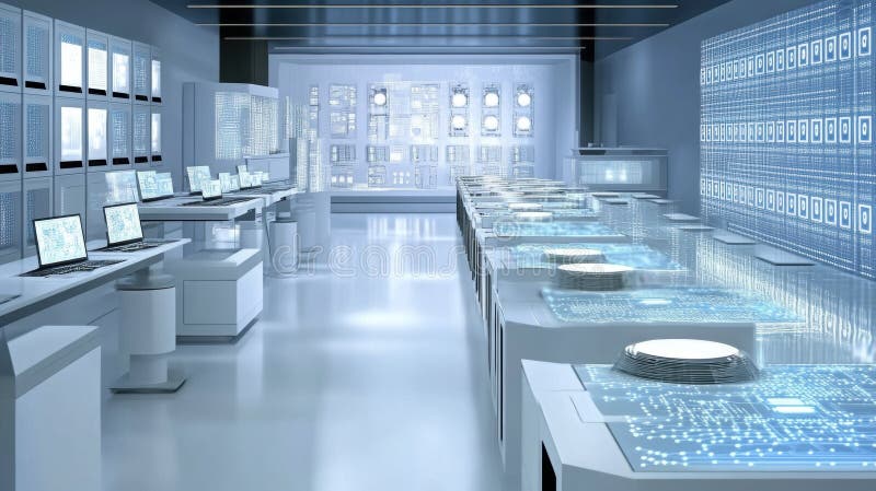 Futuristic Tech Control Center Stock Illustration - Illustration of ...
