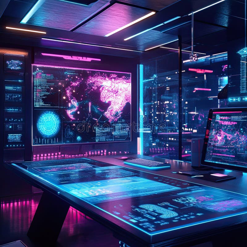 Futuristic Tech Control Room. Stock Illustration - Illustration of ...