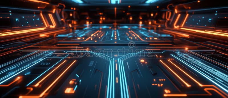Futuristic Tech Corridor Glowing Circuitry Background with Sleek Lines ...