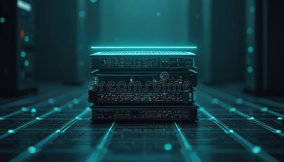 Futuristic Tech CPU Stack with Glowing Lights in Data Center. Digital ...