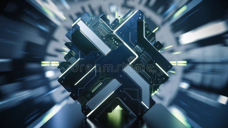 Futuristic Tech Cube, Abstract 3D Render of High Quality Image Stock ...