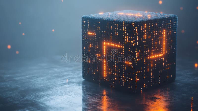 Futuristic Tech Cube and Digital Aesthetics. a Glowing Cube Adorned ...