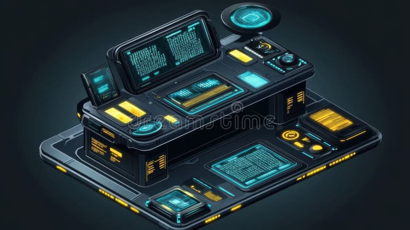 Futuristic Tech Desk stock illustration. Illustration of amber - 367582726