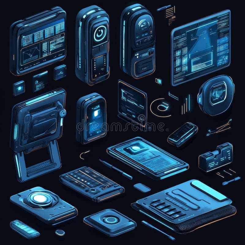 Futuristic Tech Devices Sci Fi User Interface Cyberpunk Gadgets Neon ...