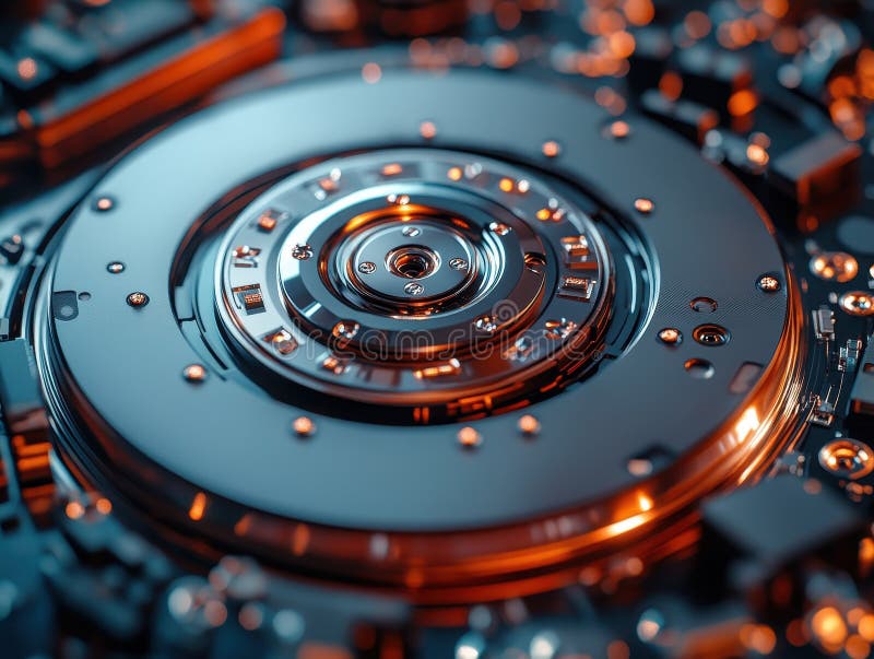 Futuristic Tech Disc with Metallic Details and Glowing Elements Stock ...