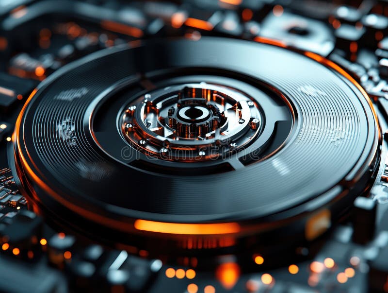 Futuristic Tech Disc with Metallic Details and Glowing Elements Stock ...