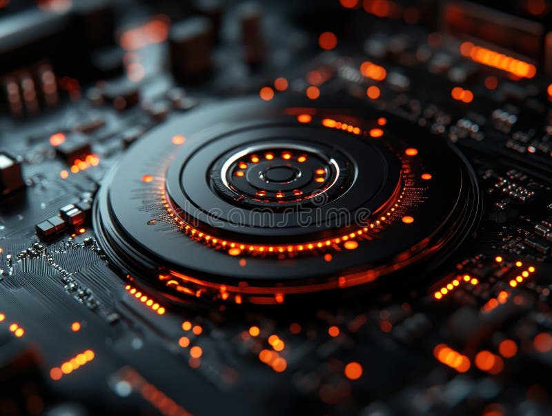 Futuristic Tech Disc with Metallic Details and Glowing Elements Stock ...
