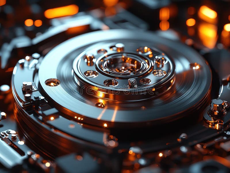 Futuristic Tech Disc with Metallic Details and Glowing Elements Stock ...