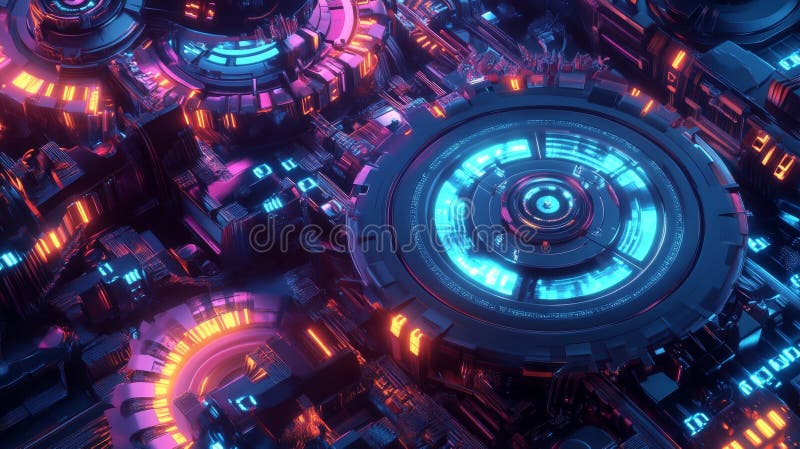 Futuristic Tech Ecosystem with Startups As Cogs in a Neon Lit Digital ...