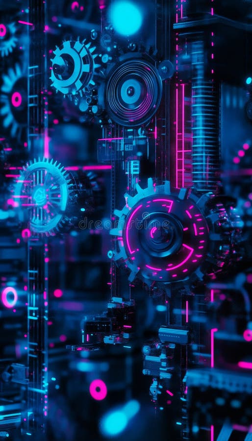 Futuristic Tech Ecosystem Visualization Startups As Cogs in a Neon Lit ...