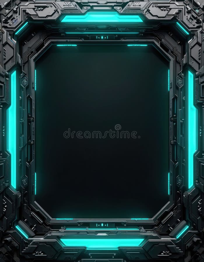 Futuristic Tech Frame with Neon Lights. Cyberpunk Border for Digital ...