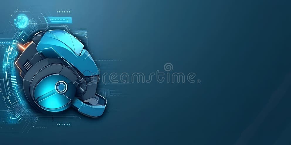 Futuristic Tech Gadget Blue Cybernetic Helmet Design Digital Interface ...