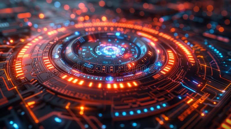 Futuristic Tech Glow Bullseye Design with Vibrant Lights and Circuit ...