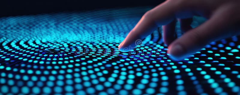 Futuristic Tech Hand Interacting with Holographic Blue Data Interface ...