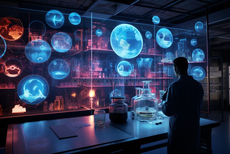 Futuristic Tech: Holographic Interface in Science Lab Stock ...