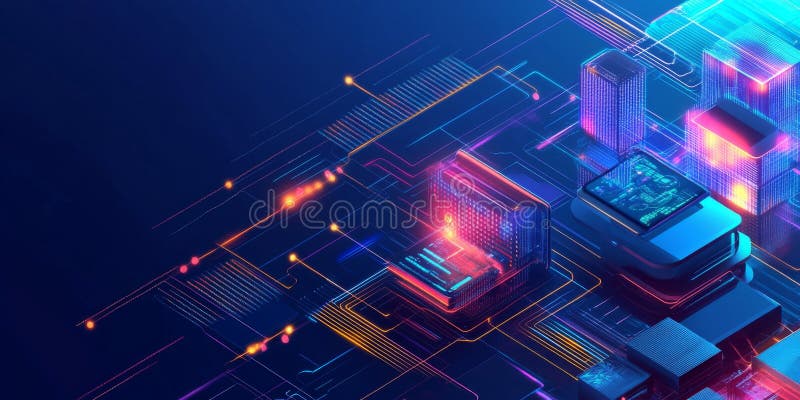 A Futuristic Tech Hub with Glowing Data Streams, Holographic Interfaces ...