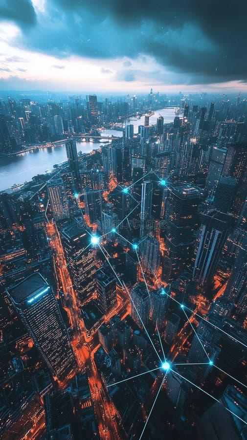 A Futuristic Tech Hub with Visible 5G Data Nodes Connecting Multiple AI ... A Futuristic Tech Hub with Visible 5G Data Nodes Connecting Multiple AI ...