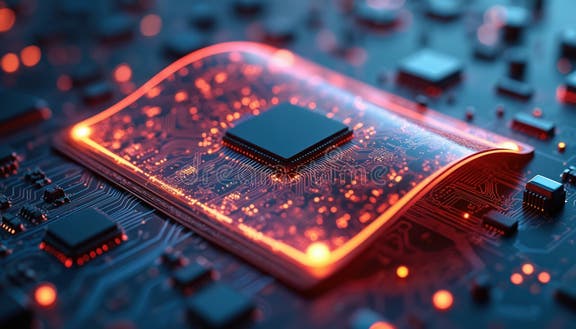 Futuristic Tech Illustration Featuring Glowing Circuits on Flexible Surface. Innovation in ...