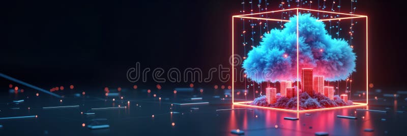 Futuristic Tech Illustration Shows Cloud Computing Database System ...