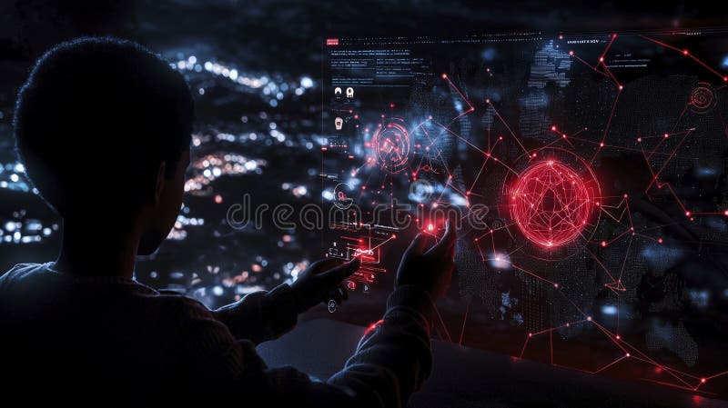 Futuristic Tech Interaction Urban Setting Digital Display Nighttime ...